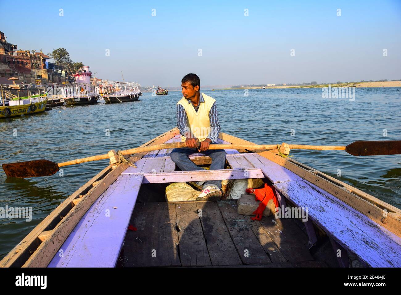 Boats on the Ganges River, Varanasi, India Stock Photo - Alamy