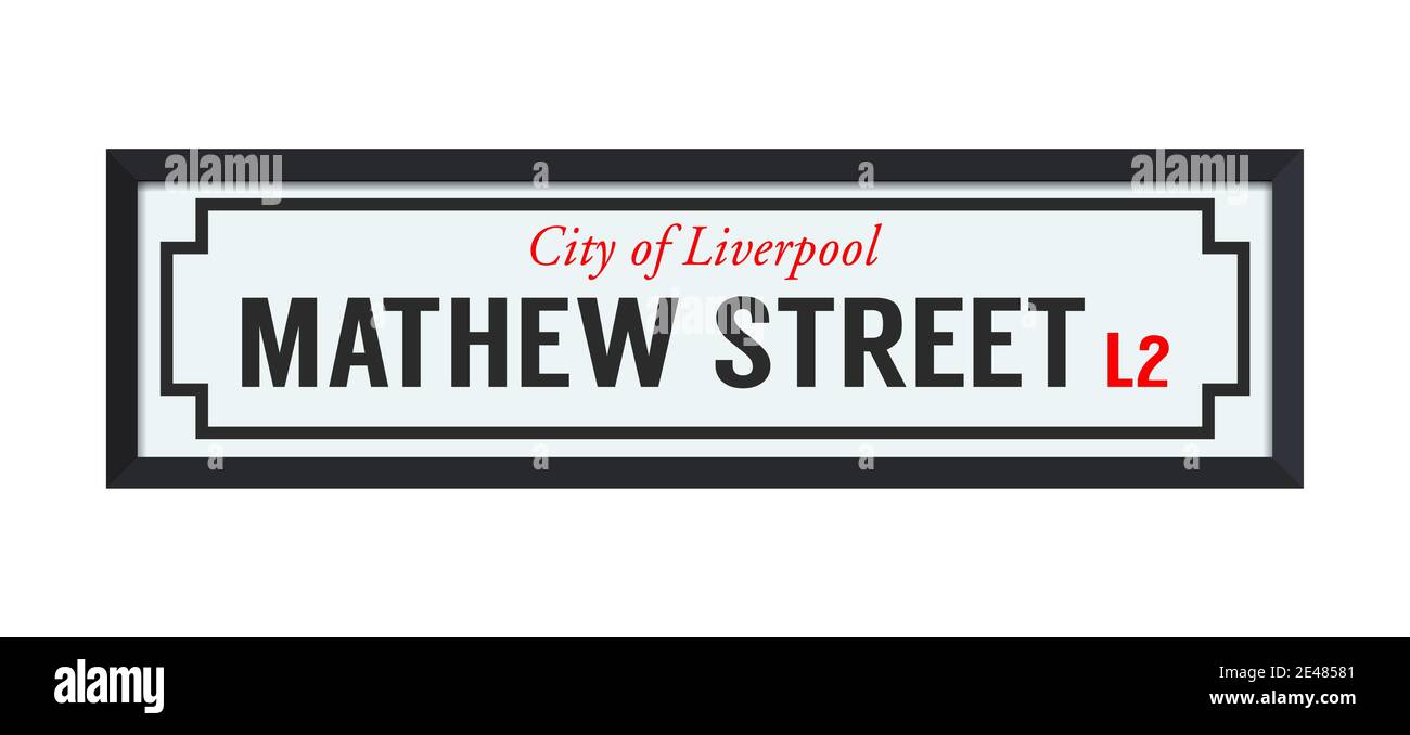 Vector illustration of the Mathew Street City of Liverpool road sign ...