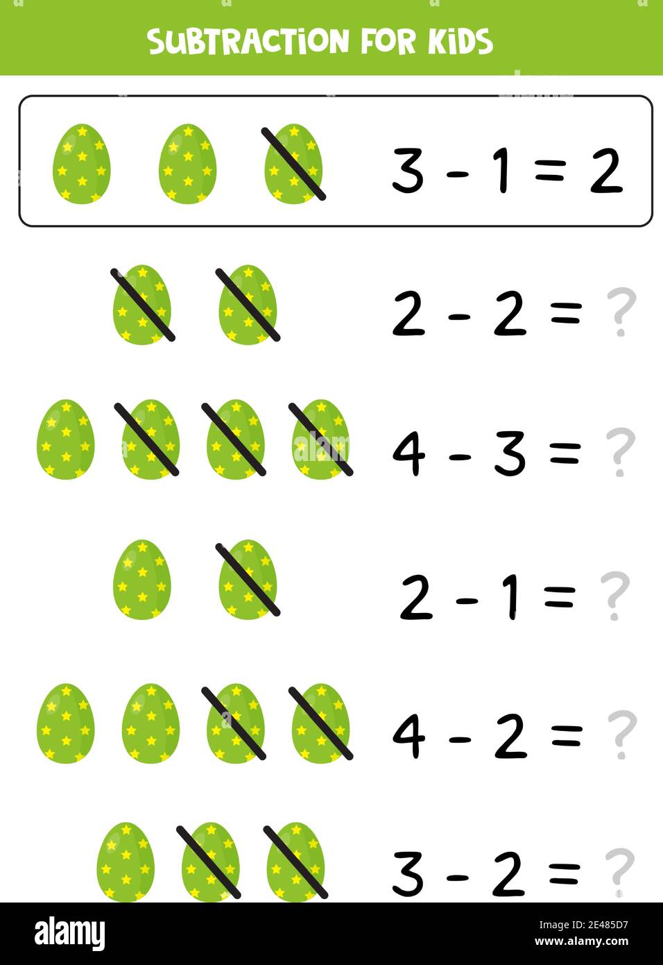 Subtraction game for kids with cartoon Easter egg. Math game for kids ...