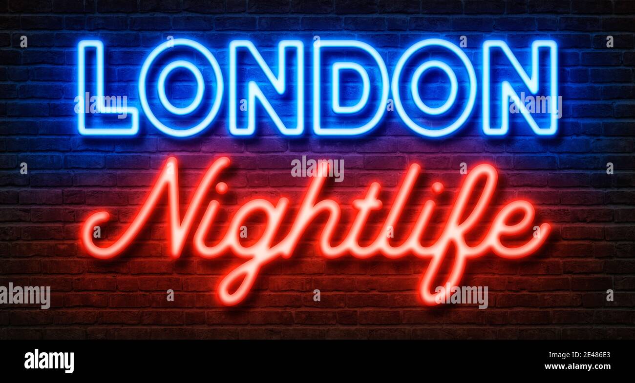 Neon sign on a brick wall - London Nightlife Stock Photo - Alamy