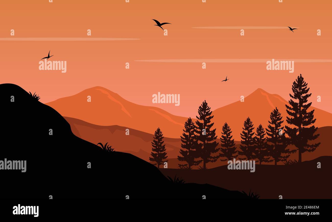 Nice atmosphere in the afternoon with a nice nature scenic. Vector ...