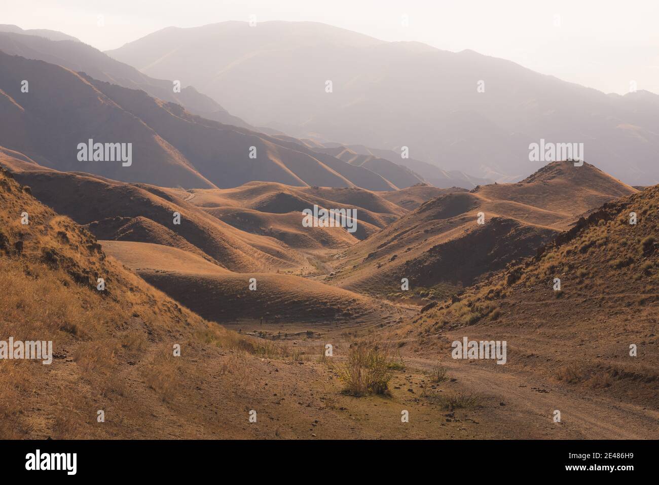 Contoured hills of the Assy Plateau, a large mountain valley and summer ...