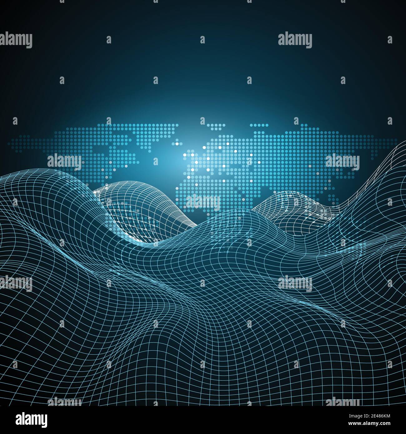 3D Abstract Virtual Landscape, Cyberspace Grid, Network Design with ...