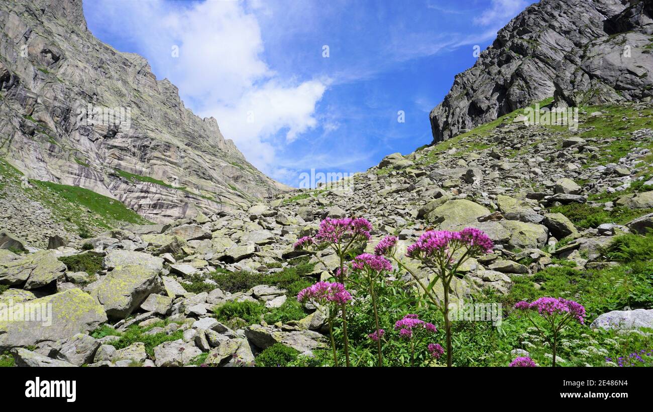 Landscape around the Gelmersee. Hike around Lake Gelmer in Switzerland ...