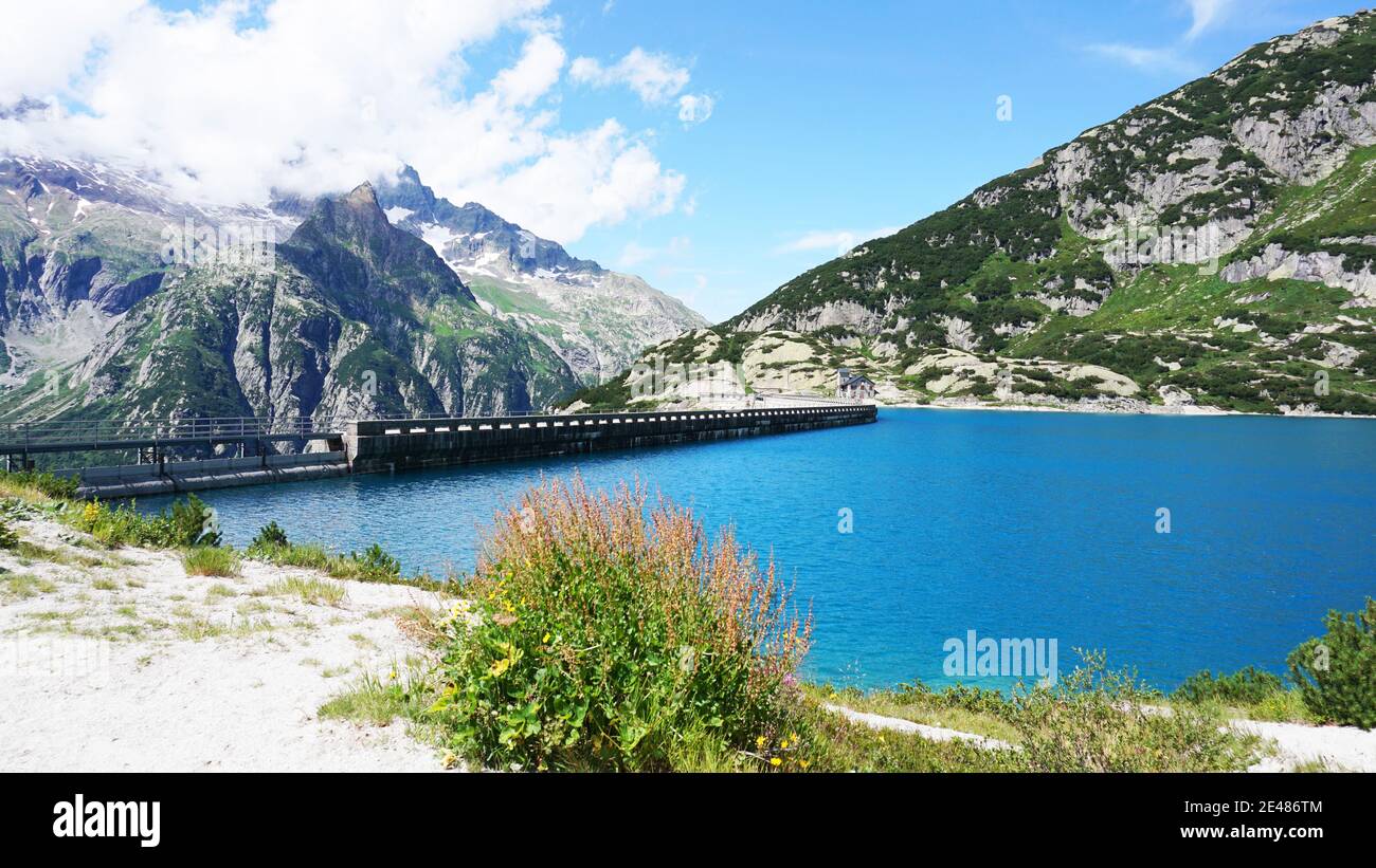Landscape around Lake Gelmer in Switzerland with turquoise blue water ...