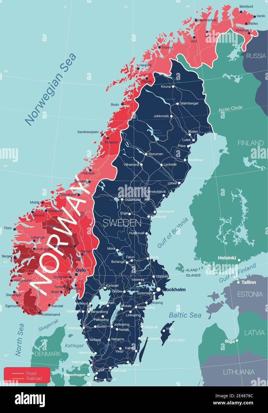 Norway country detailed editable map with regions cities and towns ...