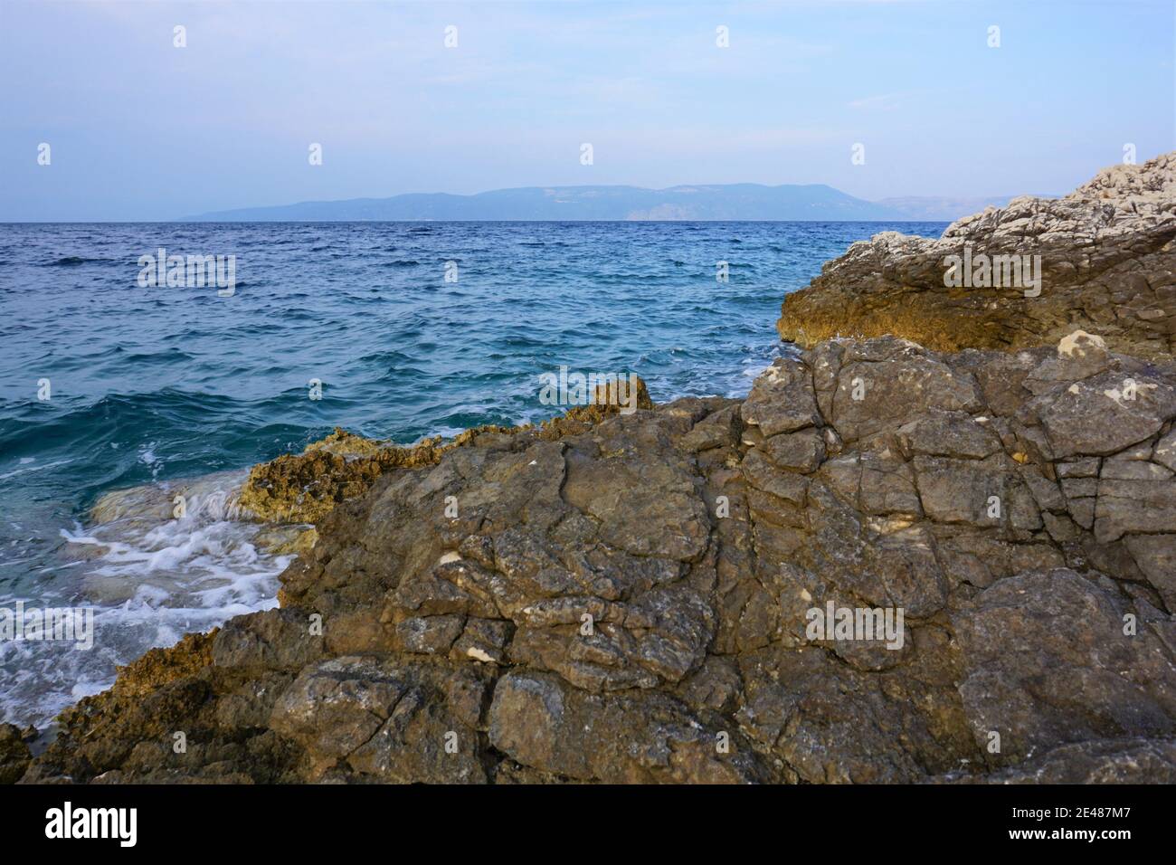 Croatian coast with rocks. On the beach in Istria in Croatia Stock ...