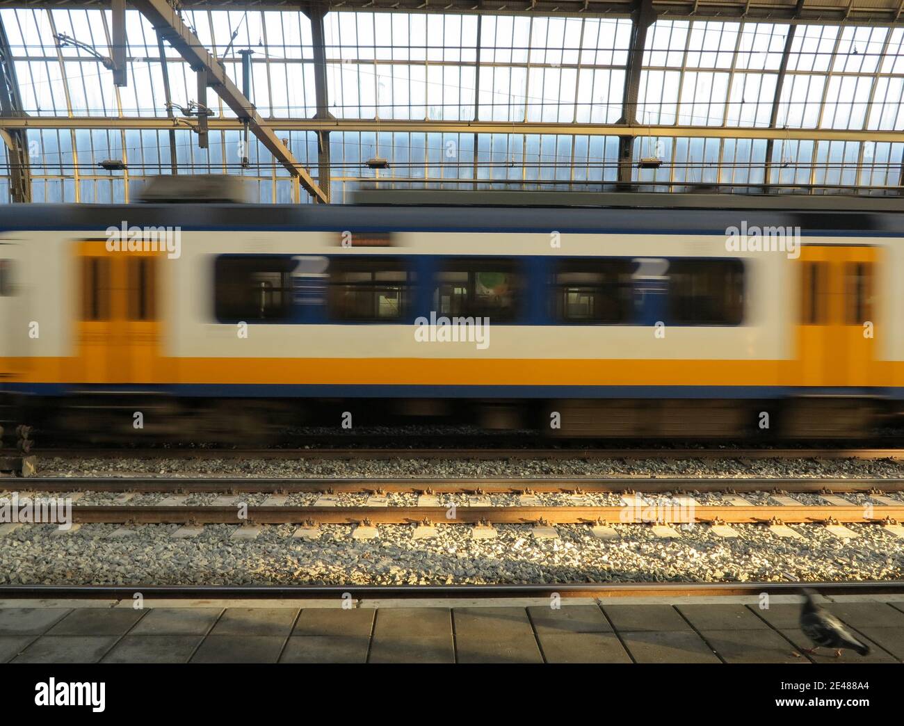 Dutch train entering the Central Station in Amsterdam Stock Photo - Alamy
