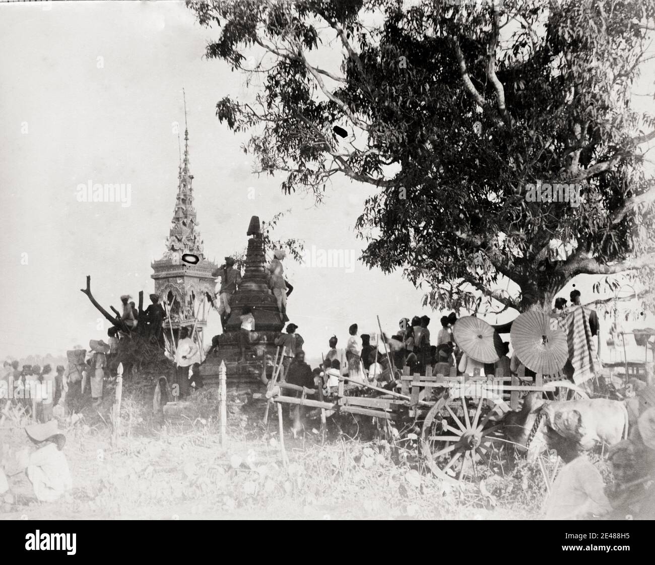Vintage 19th century photograph: cremation of a Burmese Buddhist monk ...