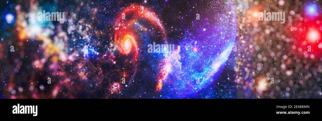 Panorama view universe space. Cosmic landscape, beautiful science ...