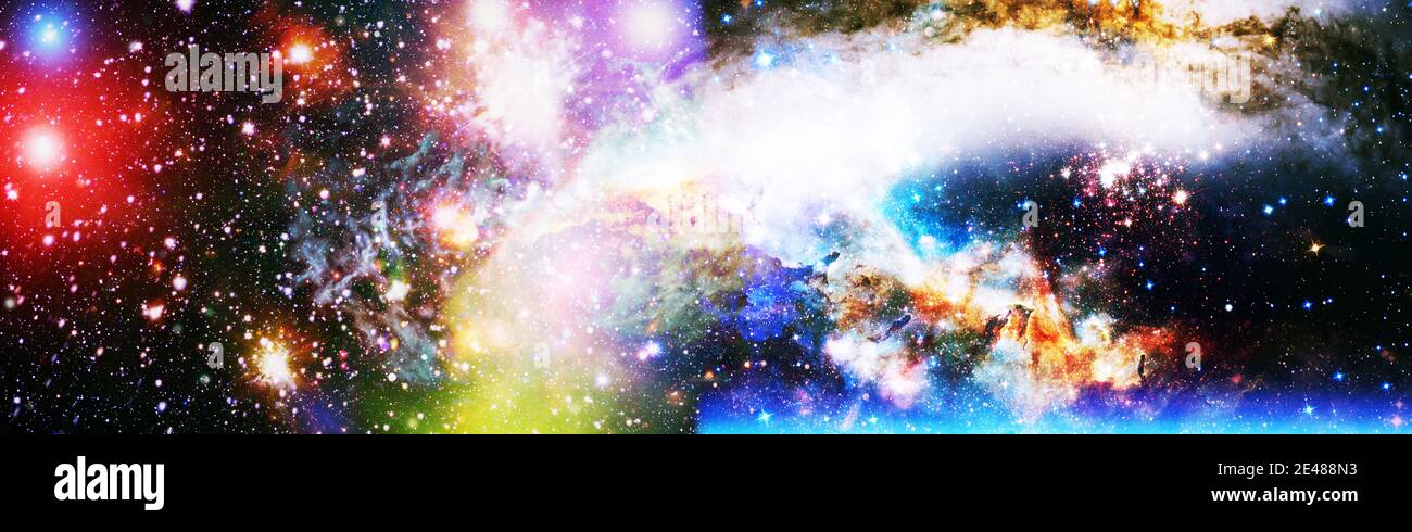 Panorama view universe space. Cosmic landscape, beautiful science ...