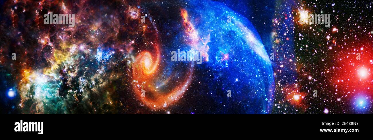 Panorama view universe space. Cosmic landscape, beautiful science ...