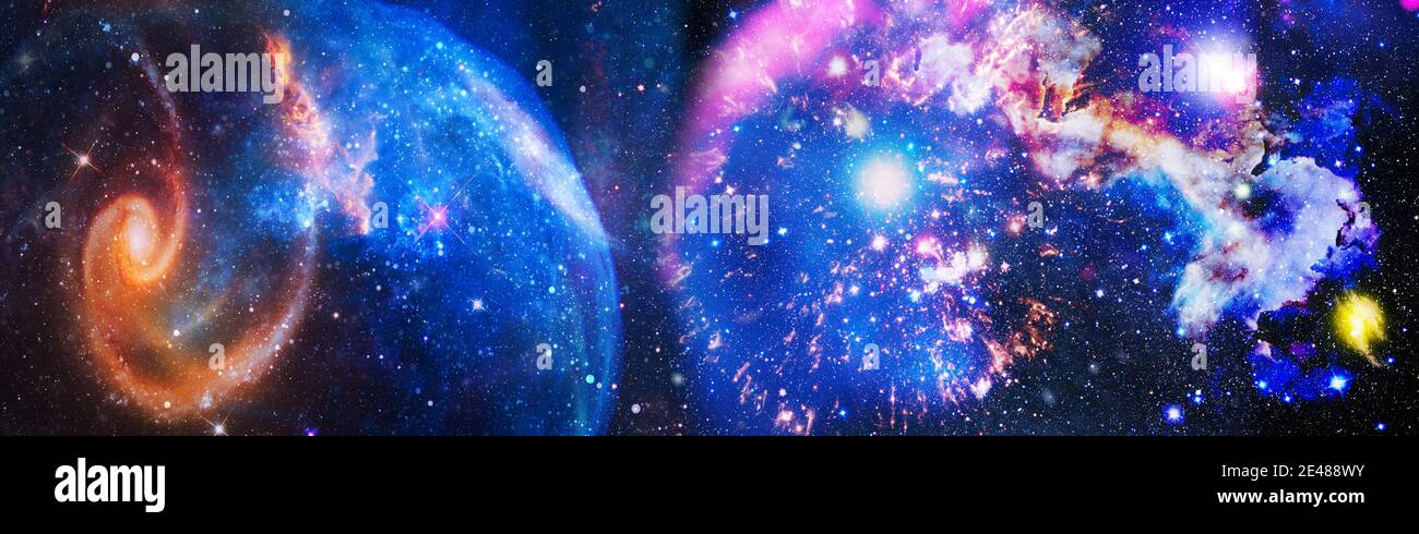 Panorama view universe space. Cosmic landscape, beautiful science ...