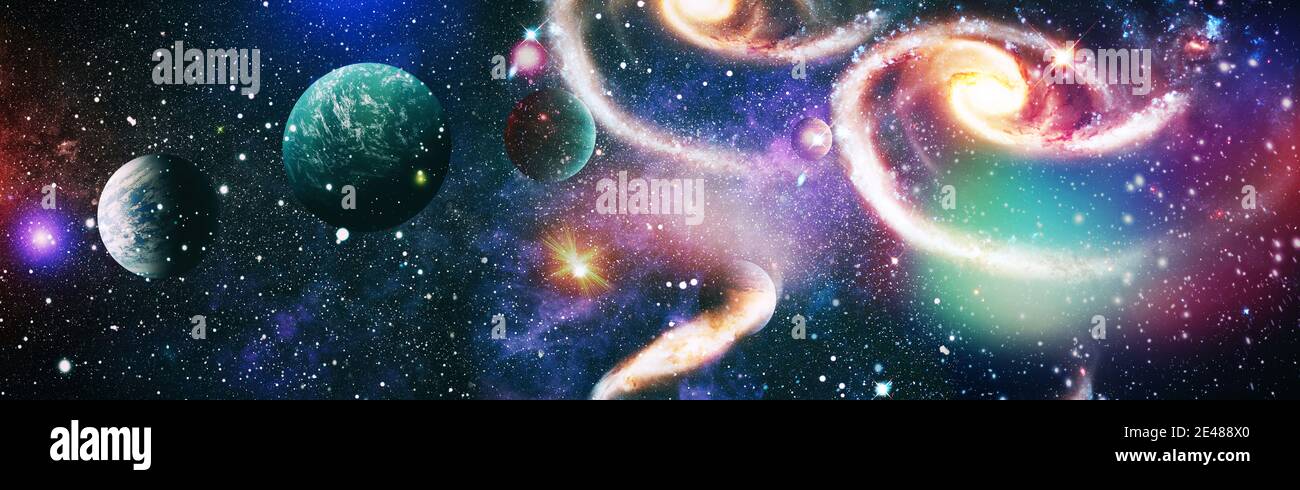 Panorama view universe space. Cosmic landscape, beautiful science ...