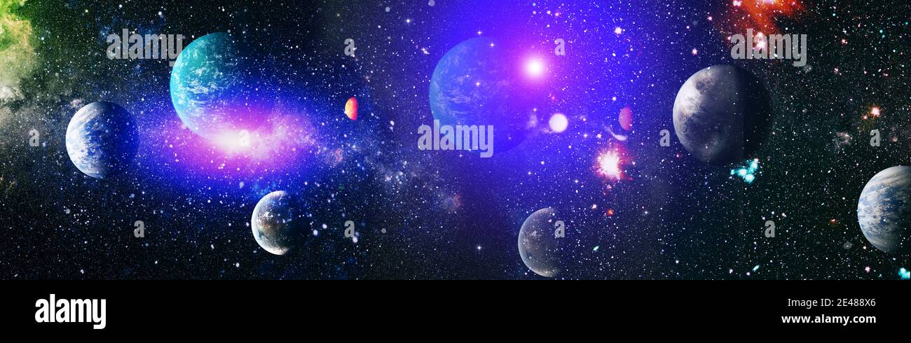 Panorama view universe space. Cosmic landscape, beautiful science ...