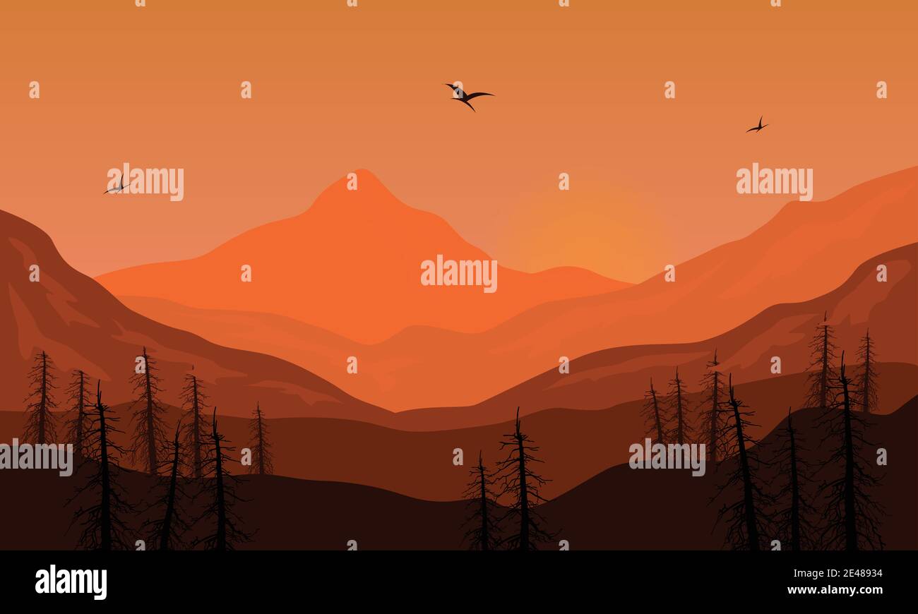 Amazing nature twilight scenery in the afternoon. Vector illustration ...