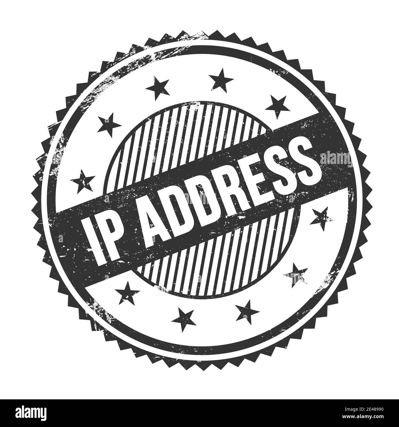 IP ADDRESS text written on black grungy zig zag borders round stamp ...