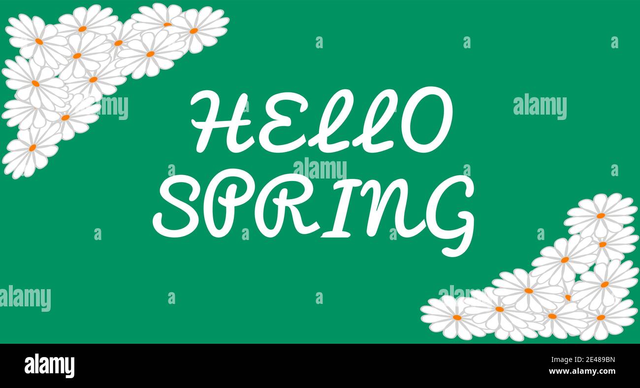 Design letter hello spring, with cute abstract leaf flower frame ...