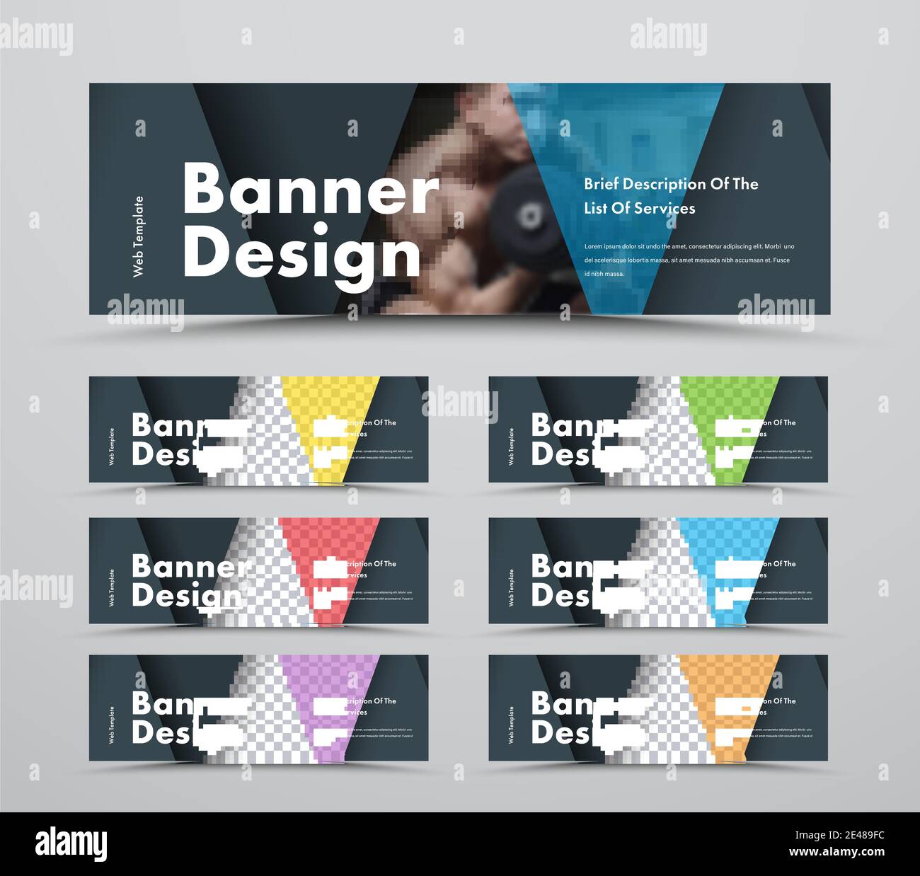 Set of horizontal web banners with triangular intersecting elements and ...