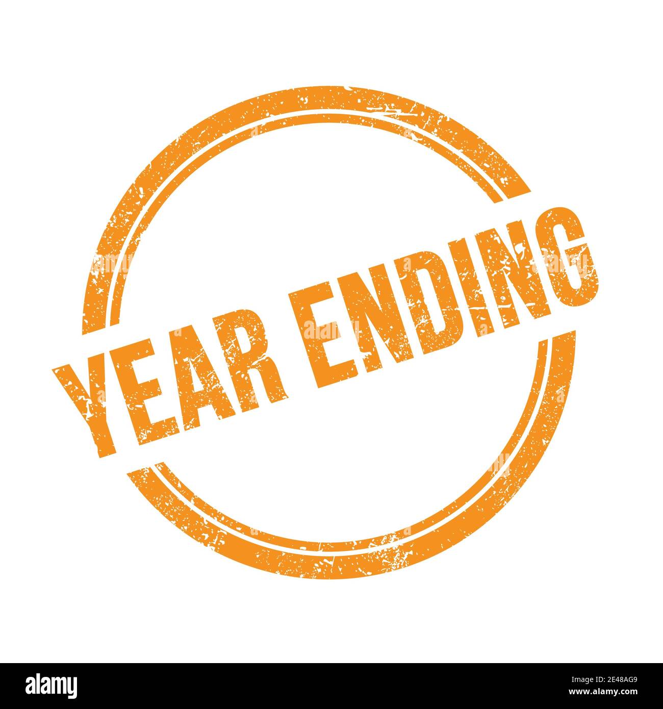 YEAR ENDING text written on orange grungy vintage round stamp Stock ...