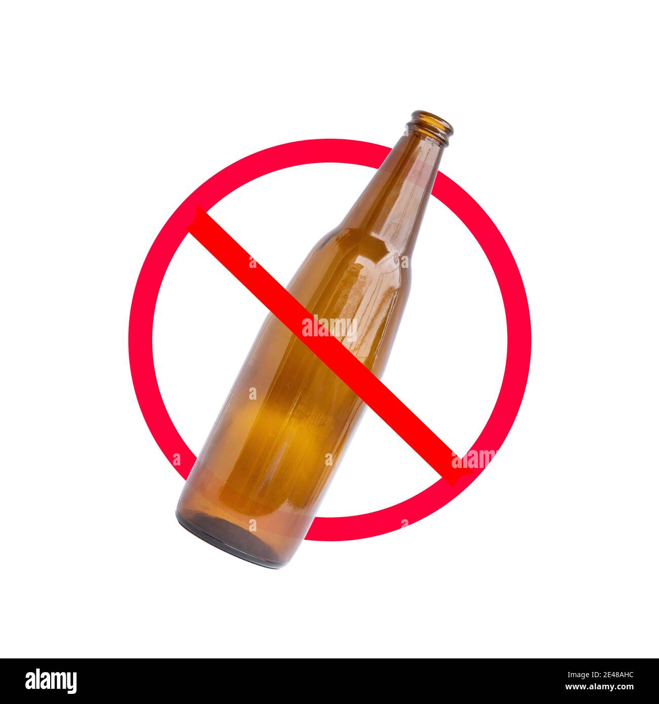 The red circle with slash on the glass bottle of alcohol on white ...