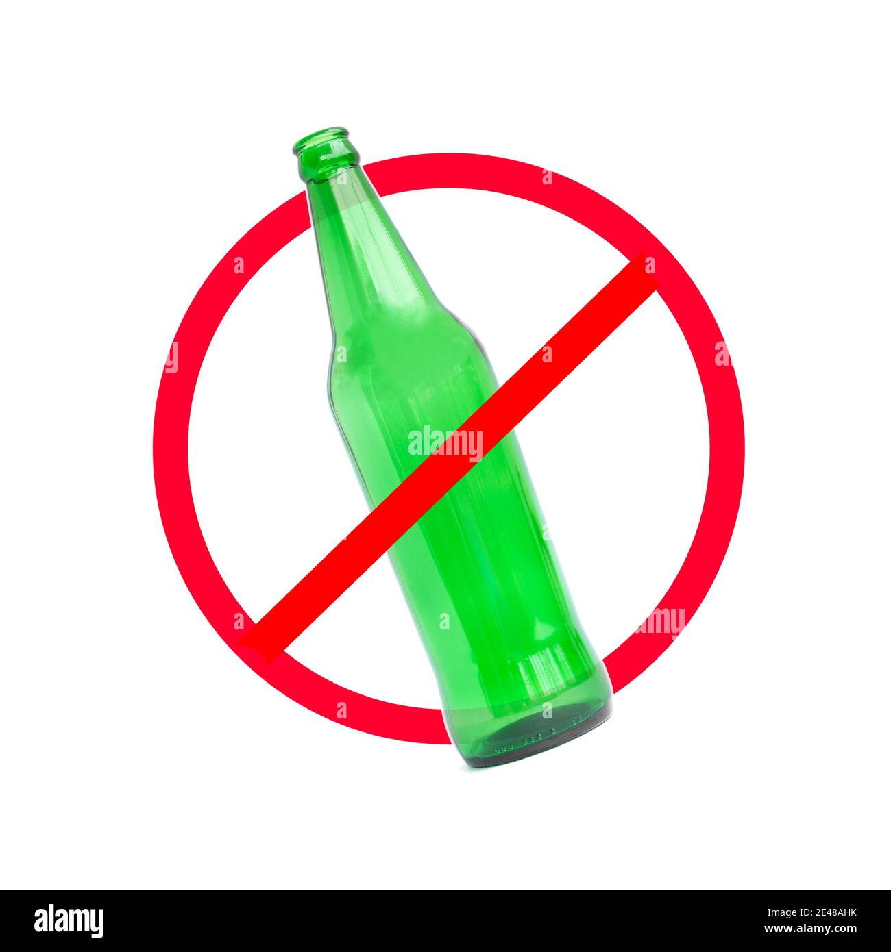 The red circle with slash on the glass bottle of alcohol on white ...