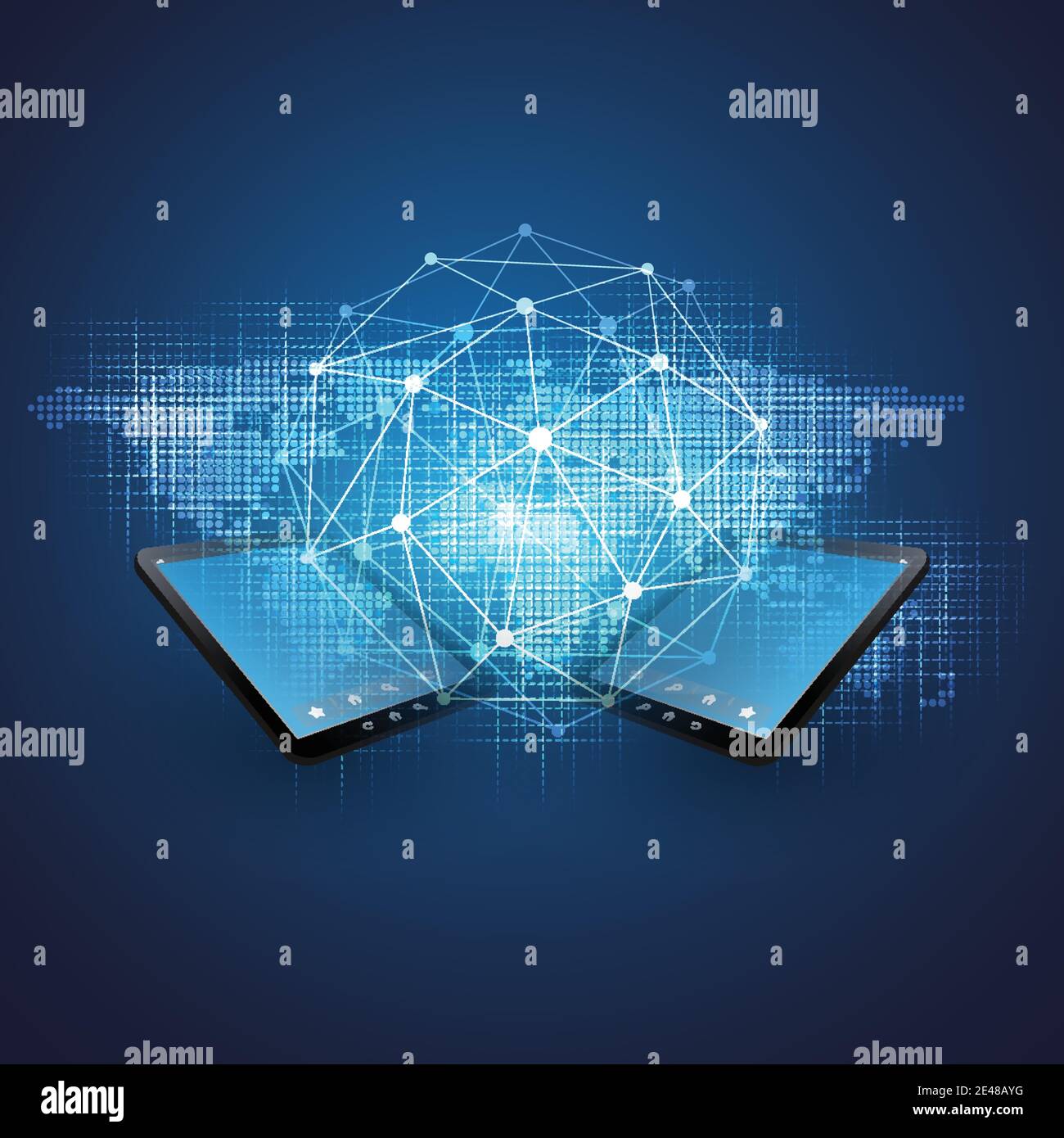 Futuristic Global Technology, Networking and Cloud Computing Design Concept with Glowing World ...