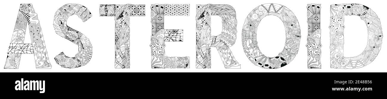 Hand-painted art design. Hand drawn illustration word Asteroid for ...