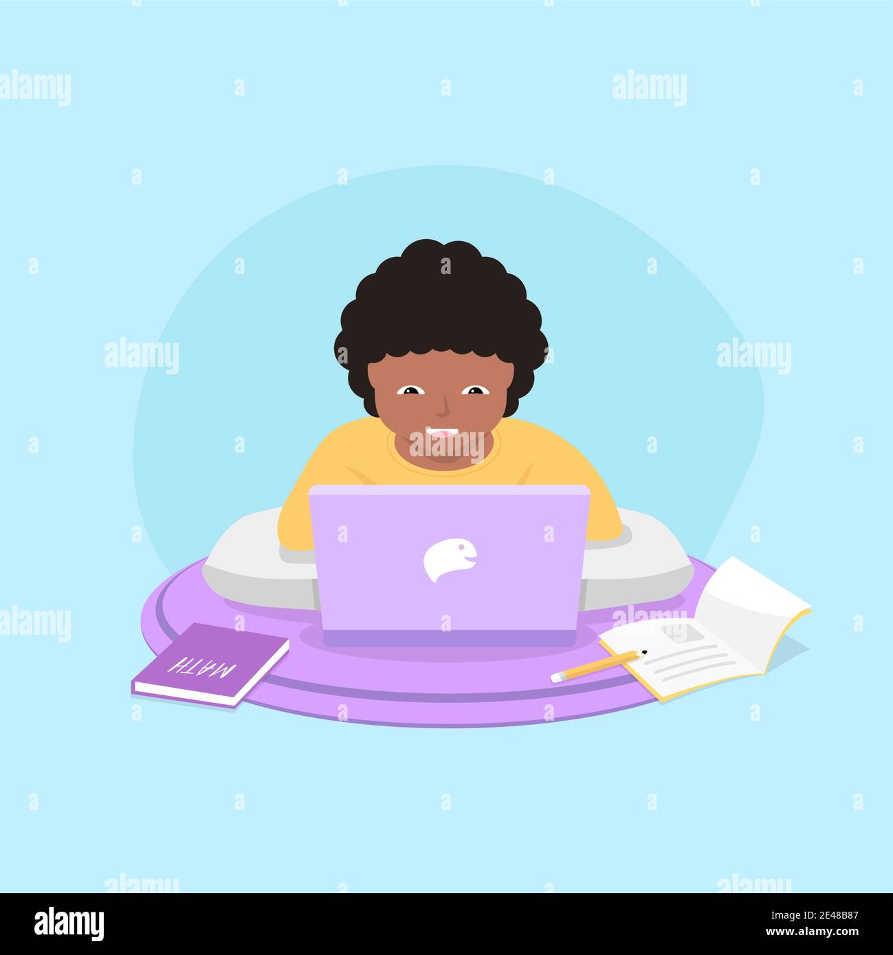 Distance learning solutions. Cute little boy using laptop for online ...