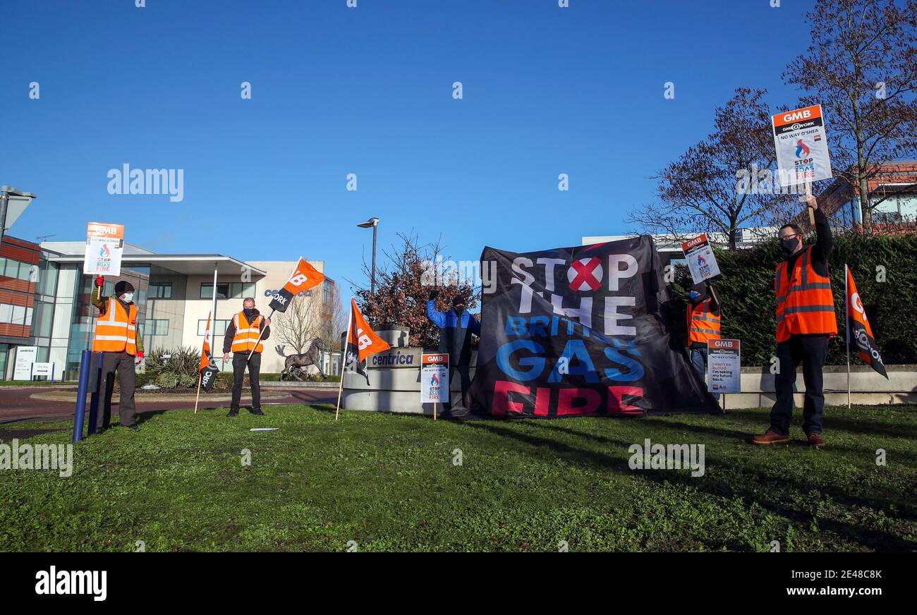 British Gas workers outside the headquarters of Centrica in Windsor ...