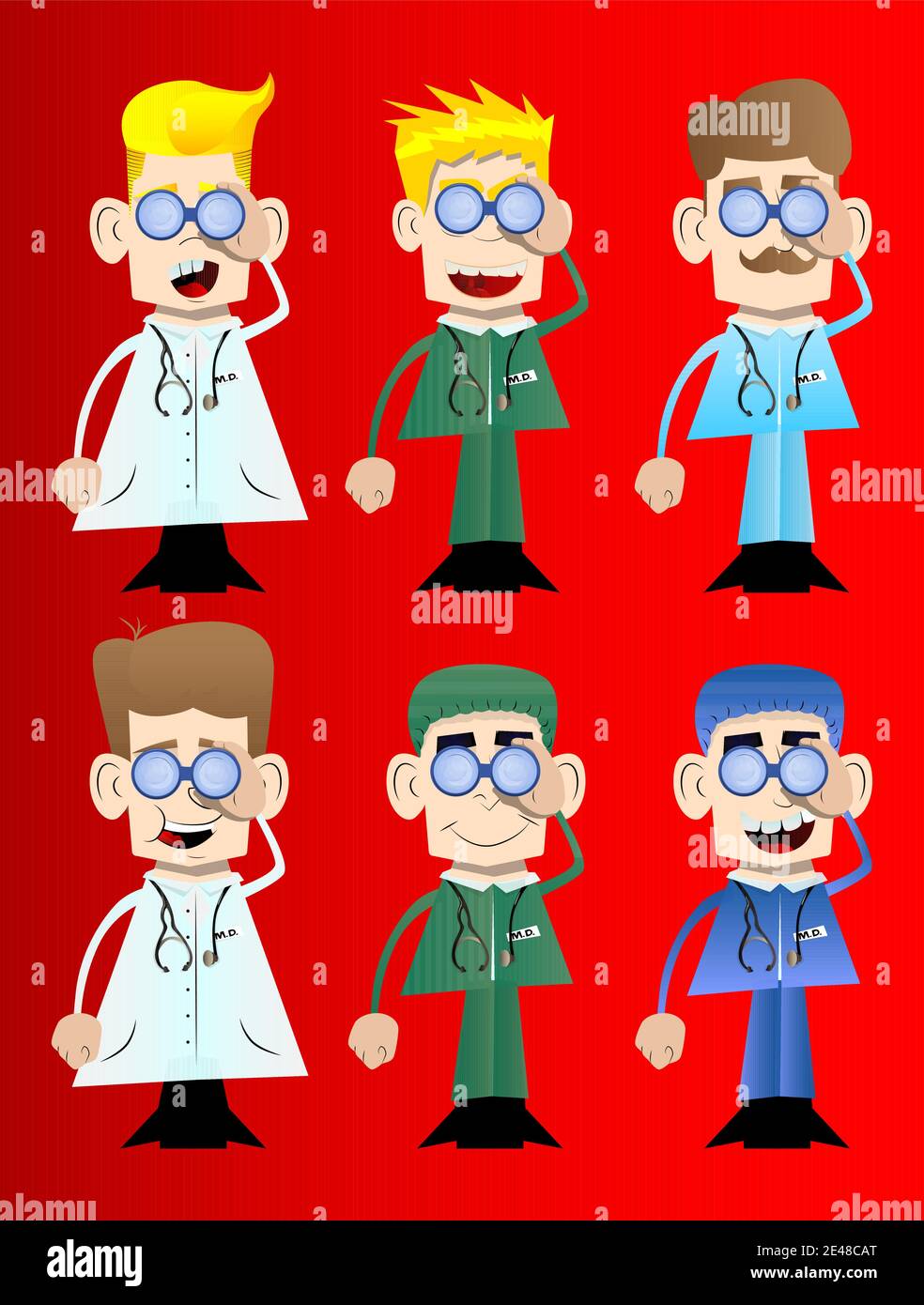 Funny cartoon doctor looking through binoculars. Vector illustration ...