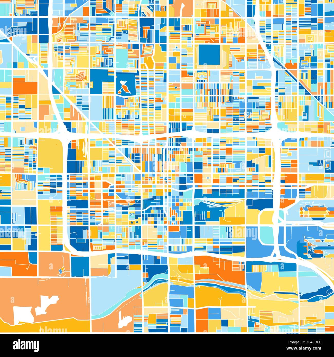 Color art map of Phoenix, Arizona, UnitedStates in blues and oranges ...