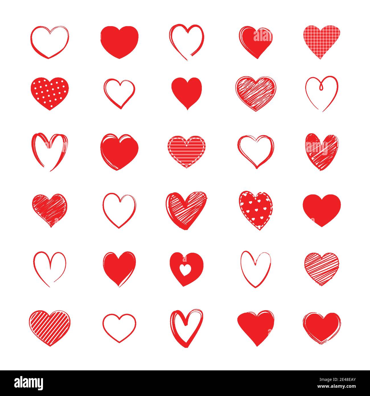 Red heart symbol set. Love icon hand drawn isolated on white background ...