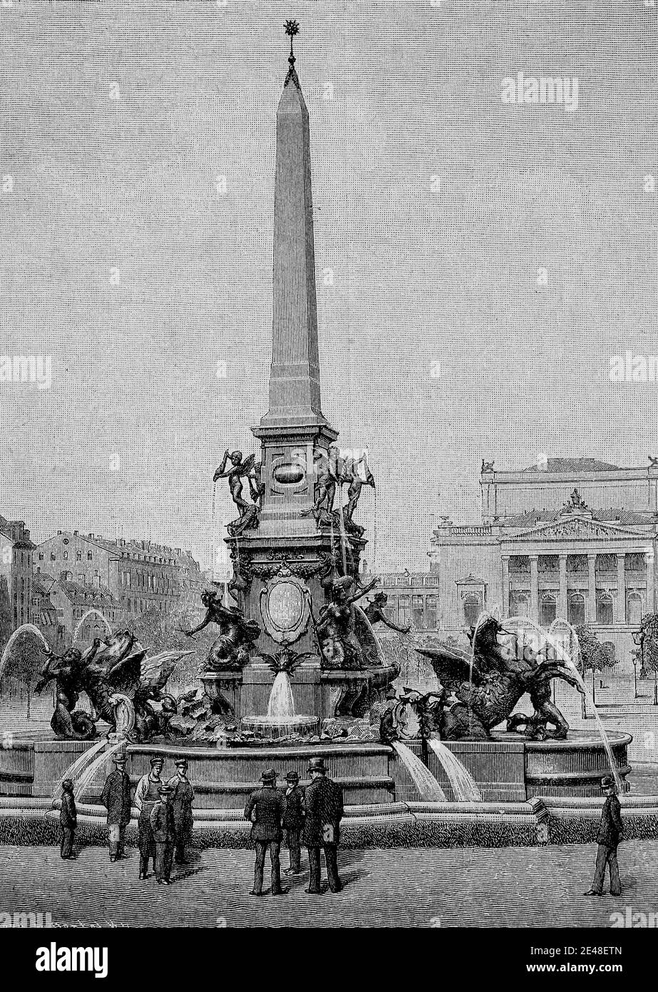 The Mende Fountain on Augustusplatz square in Leipzig, Germany, in 1887 ...