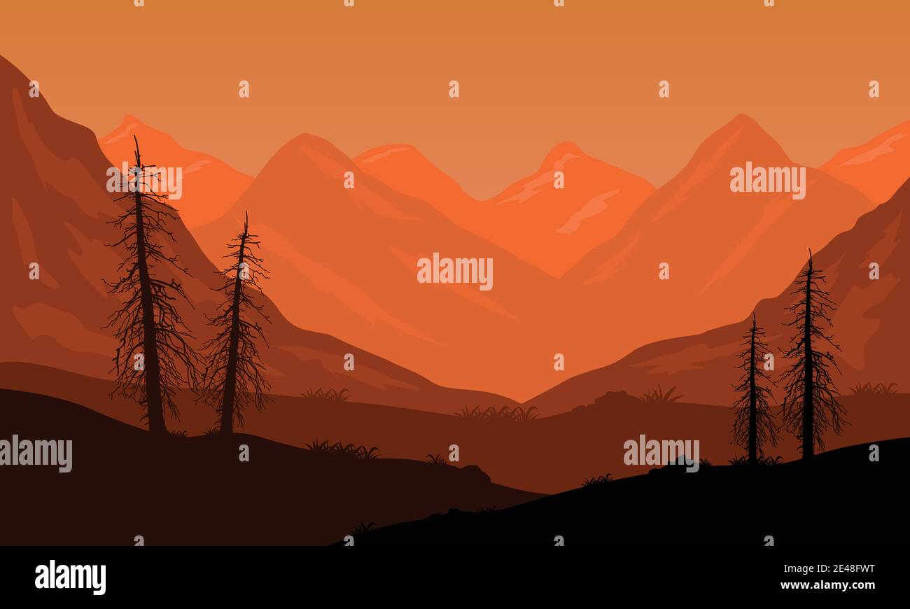 Beautiful scenery mountains at sunset on the city edge. Vector ...