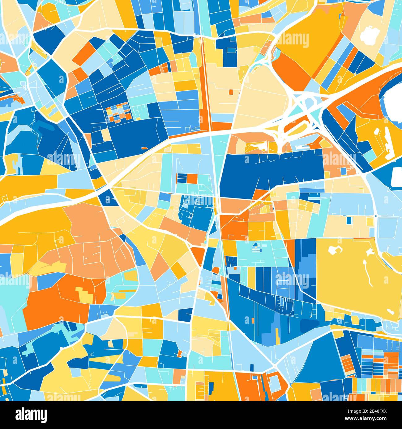 Color art map of BrunnamGebirge, Lower Austria, Austria iin blues and ...