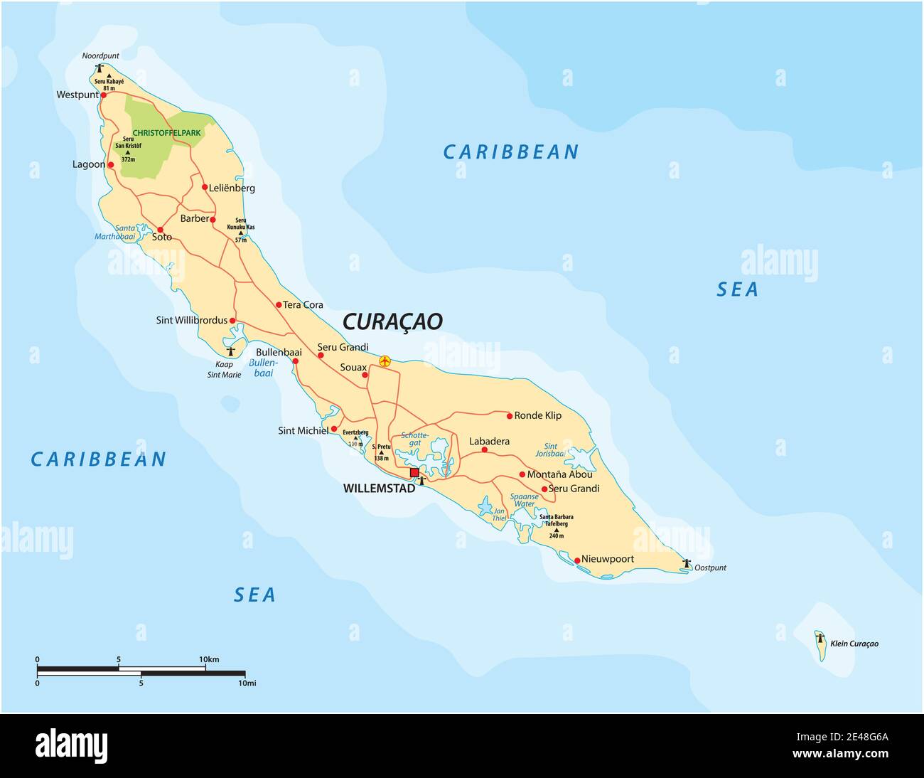 vector road map of the Caribbean ABC island of Curacao Stock Vector ...