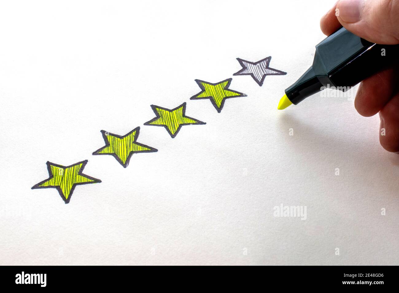 Hand drawn yellow stars on a sheet of white paper isolated Stock Photo ...