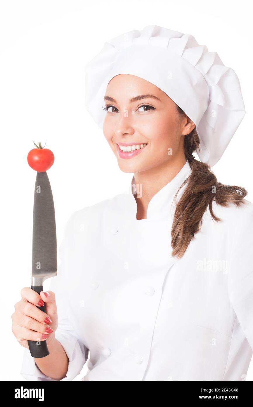 Young brunette chef woman Stock Photo - Alamy