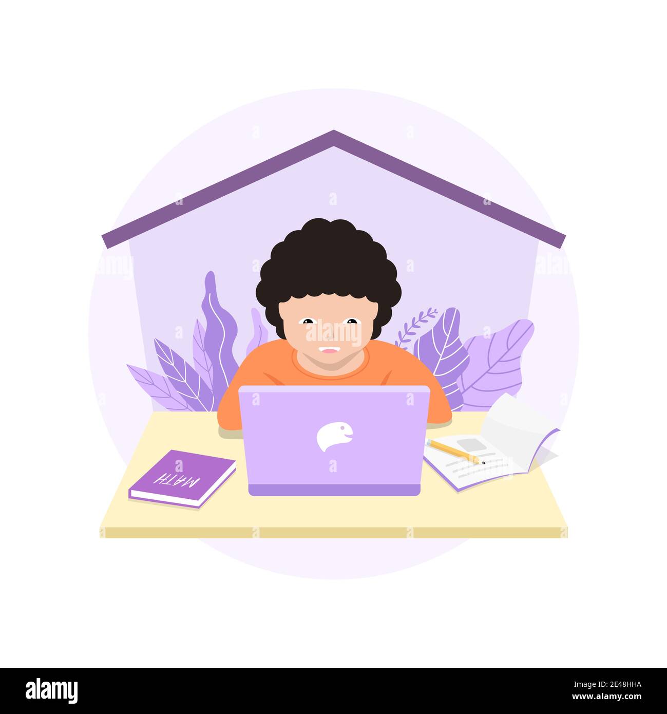 Distance learning solutions. Cute little boy using laptop for online ...