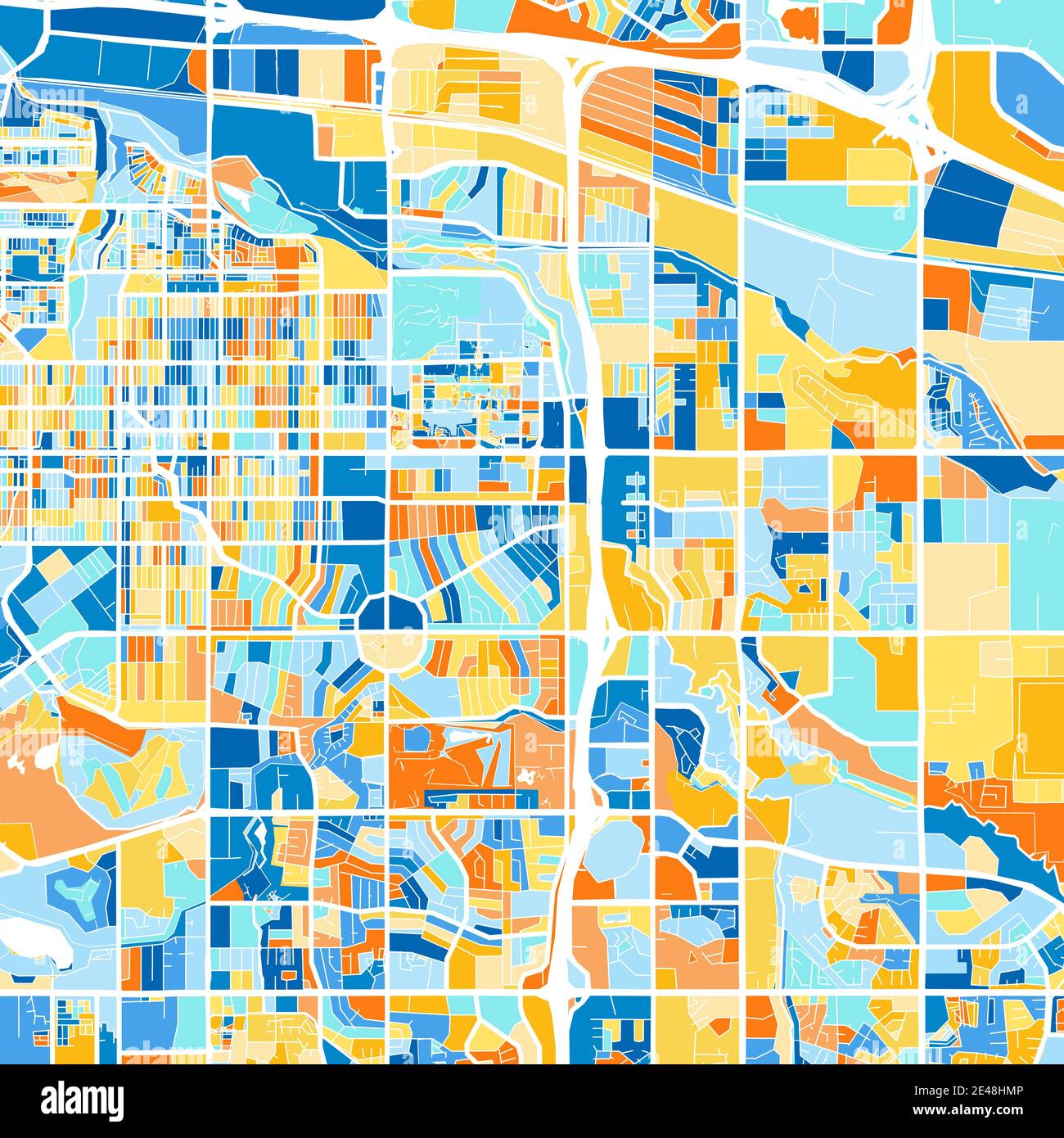 Color art map of Aurora, Colorado, UnitedStates in blues and oranges ...