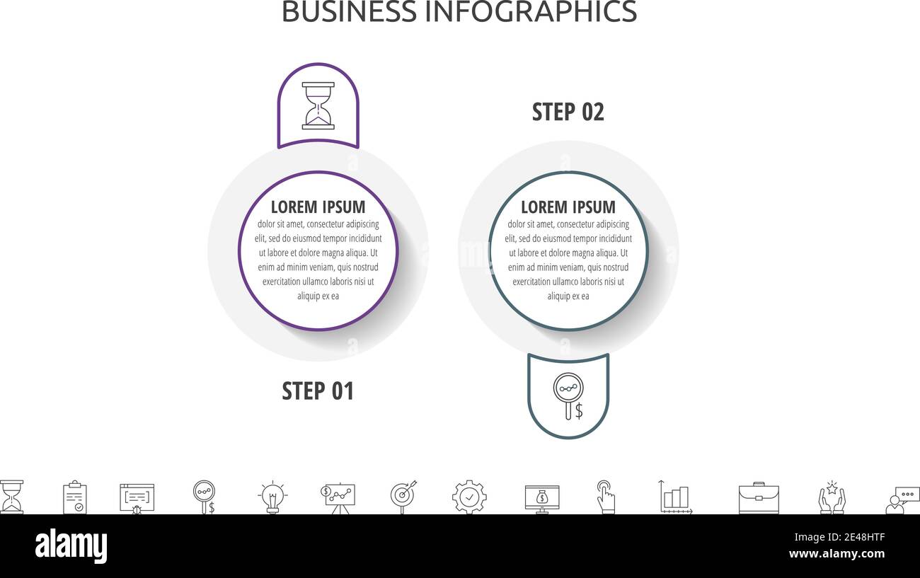 Vector infographics circles with 2 steps, labels. Line chart. Timeline used for diagram ...