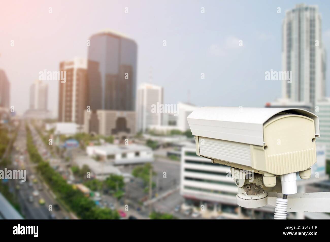 Closeup of traffic security camera surveillance (CCTV) on the road in ...