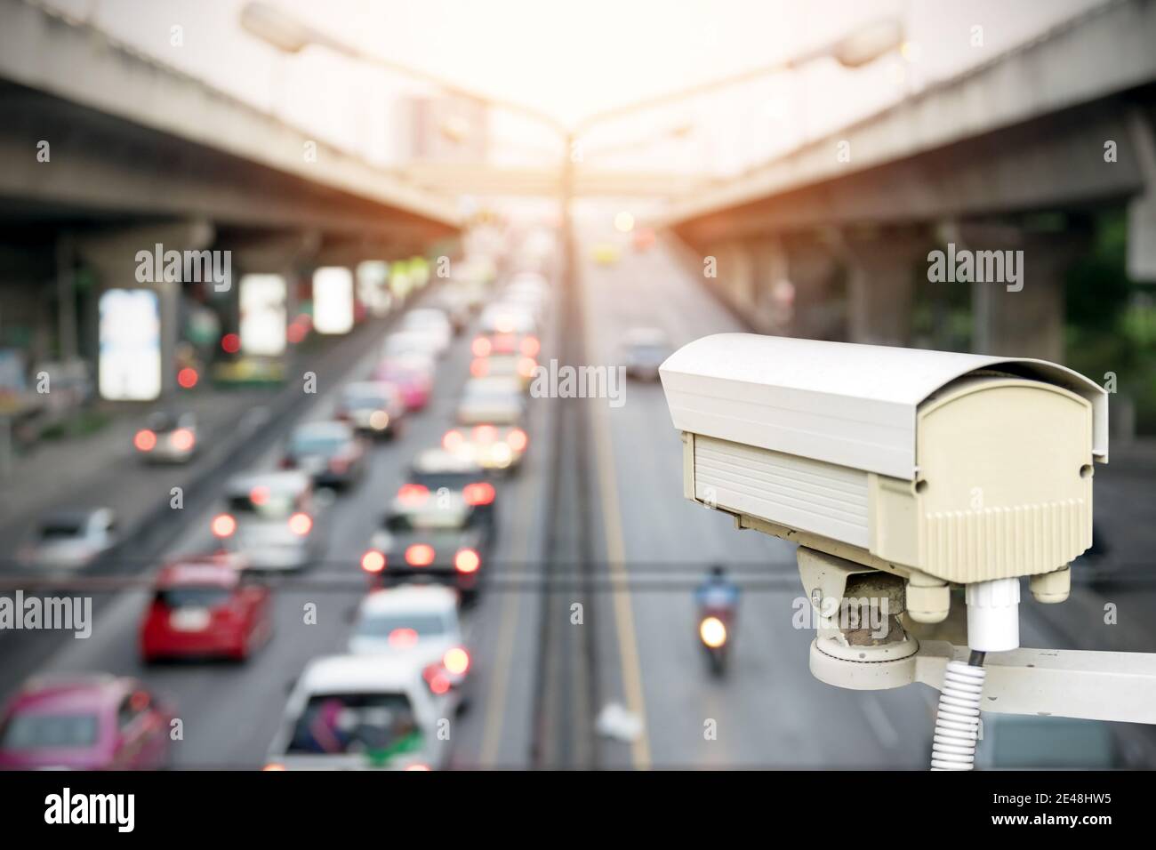 Closeup of traffic security camera surveillance (CCTV) on the road in ...