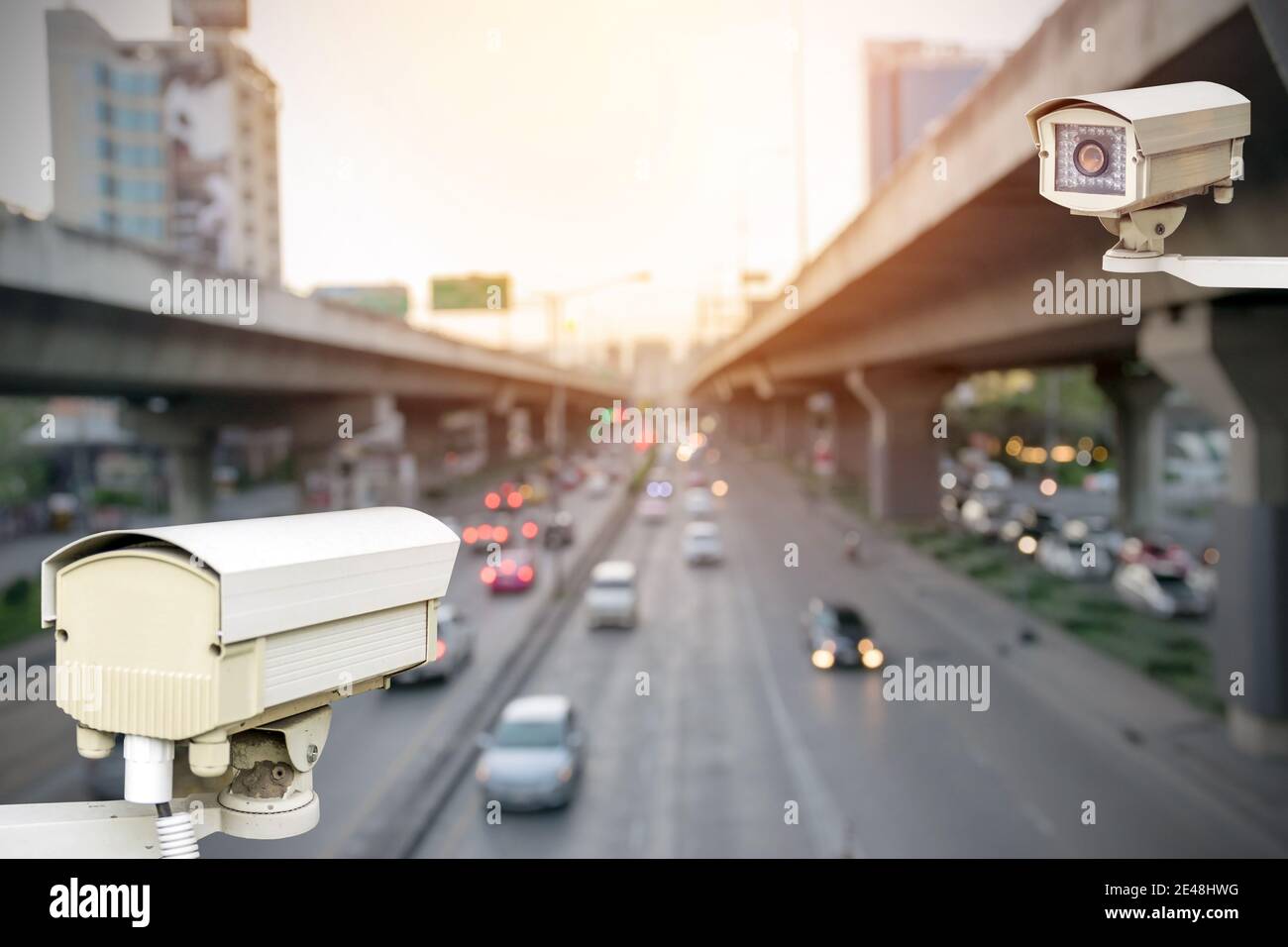 Closeup of traffic security camera surveillance (CCTV) on the road in ...