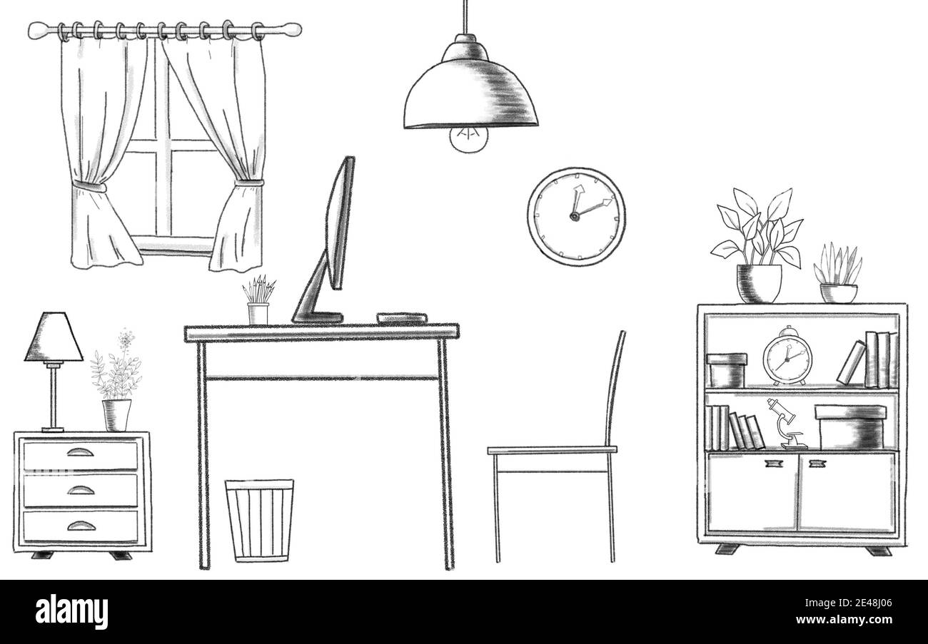 Kids room sketch on white background Stock Photo - Alamy