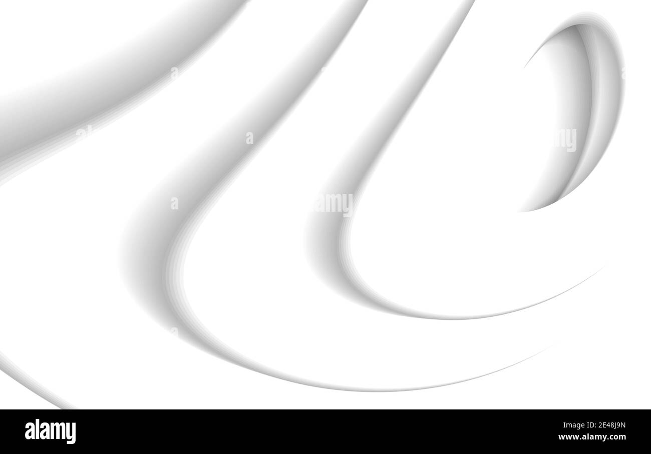 Abstract background of fluid white shapes in white sace, curved 3d ...
