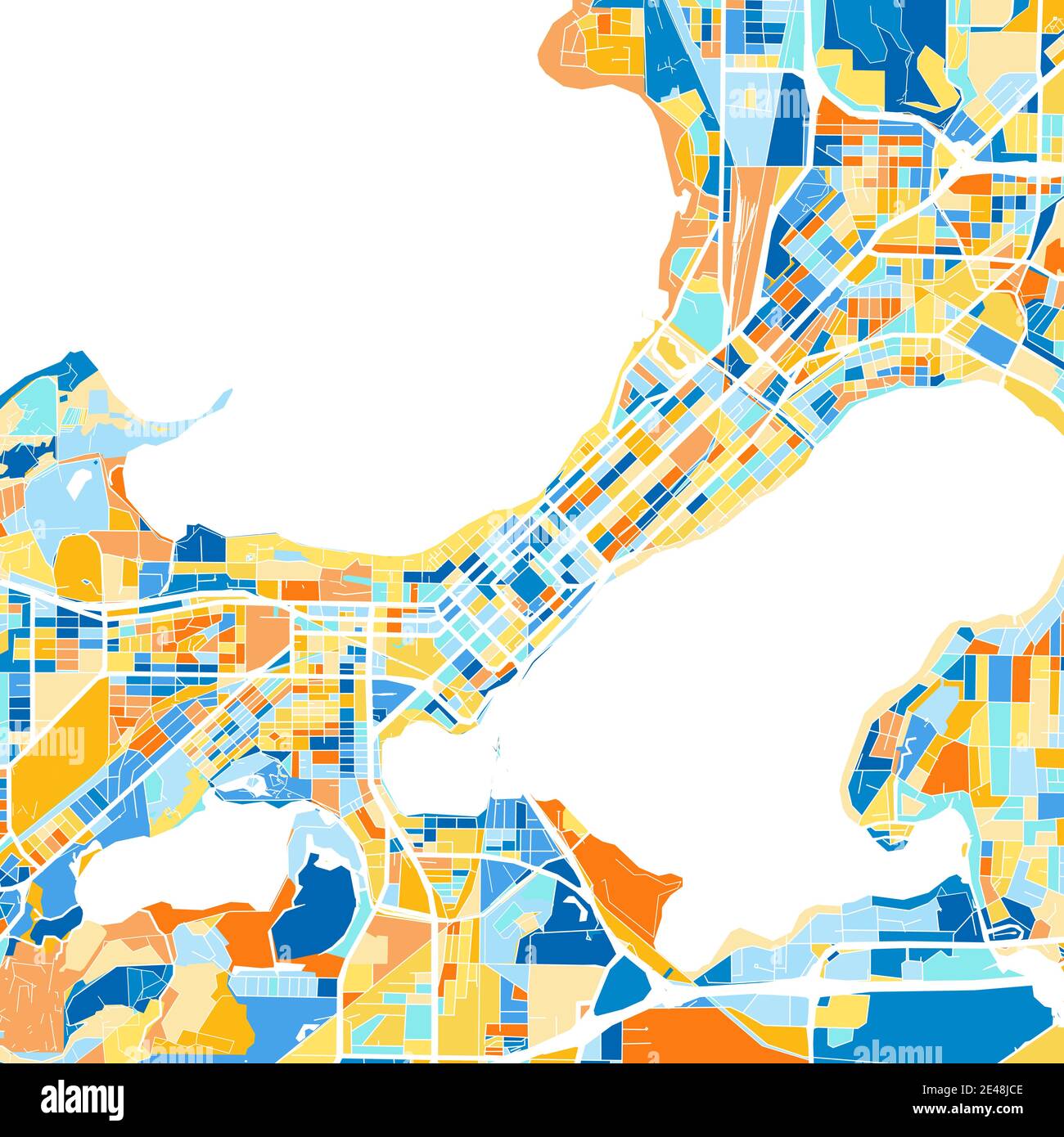 Color art map of Madison, Wisconsin, UnitedStates in blues and oranges ...