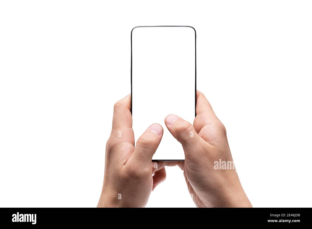 Hands using smartphone isolated on white Stock Photo - Alamy