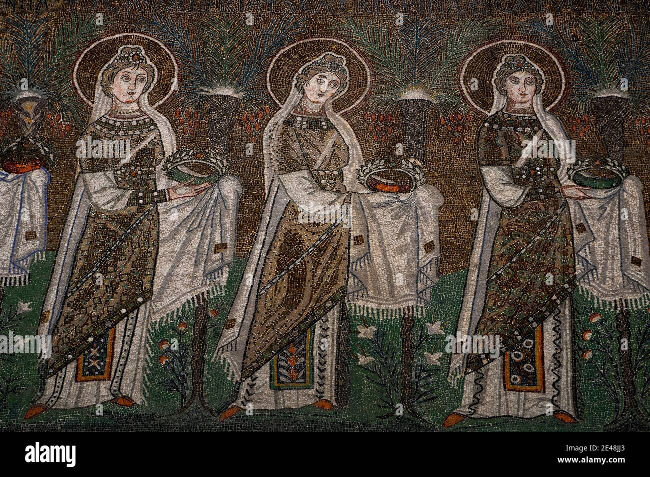 Three of 22 bejewelled and sumptuously dressed female Christian Saints ...